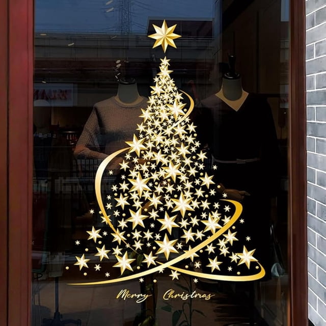 Golden Christmas Tree Window Clings Stickers for Glass, Large DIY ...