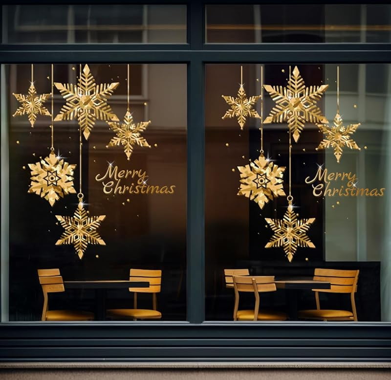 Golden Christmas Tree Window Clings Stickers for Glass, Large DIY ...