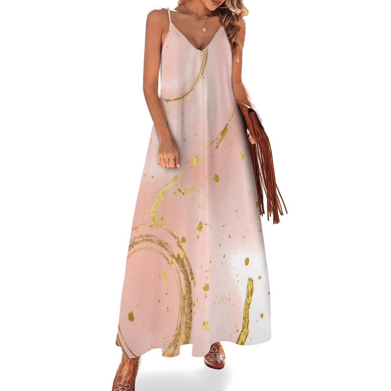 Golden Circles And Splashes on Blush Background Sleeveless Dress Women ...