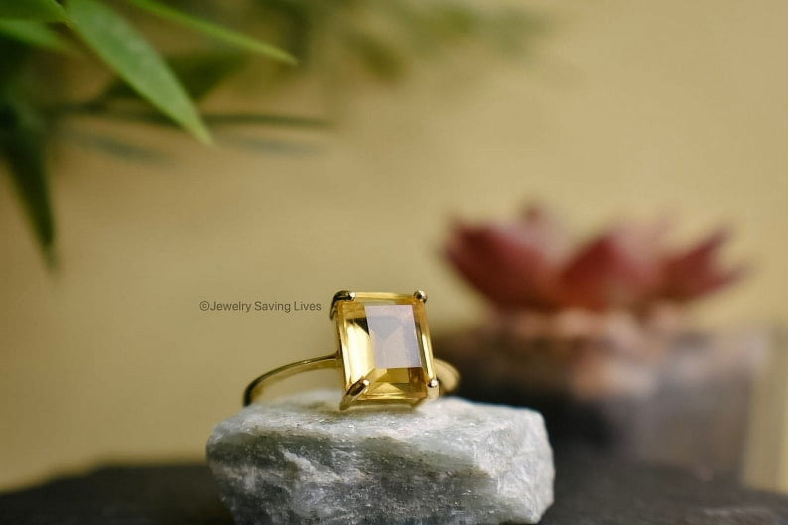 Golden Citrine ring, citrine ring in sterling silver, emerald cut ...