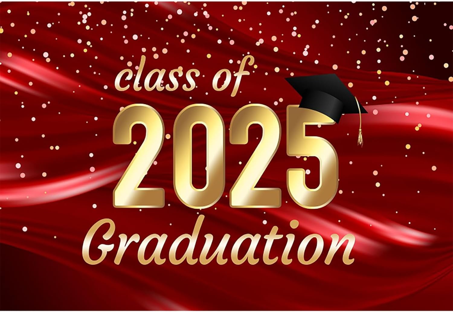 Golden Class of 2025 Graduation Backdrop Black Bachelor Cap Red Luxury ...