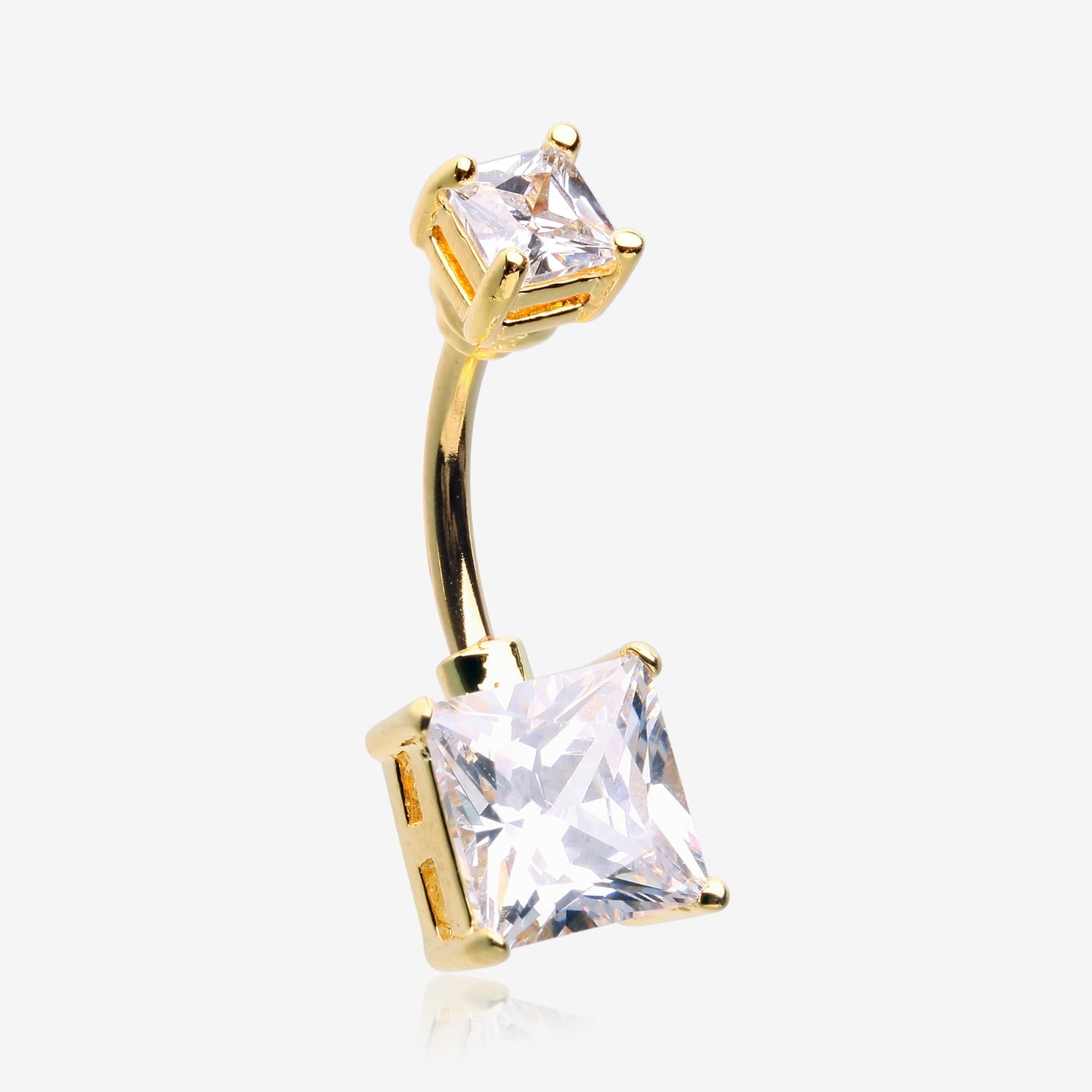 Golden Classic Square Prong Set Gem Belly Button Ring - Walmart.com