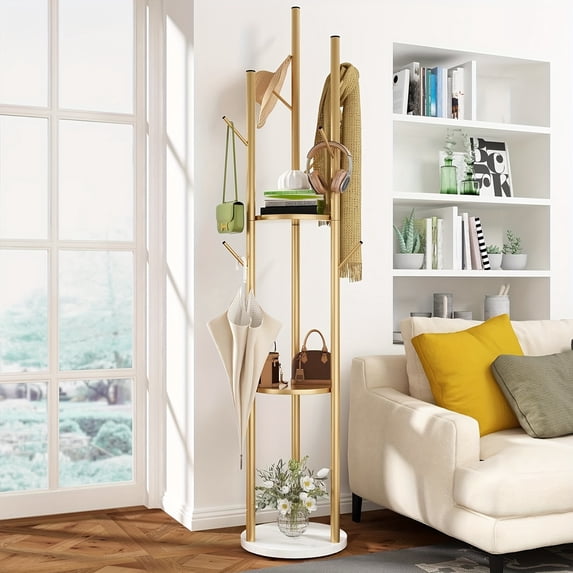 Golden Coat Racks Freestanding Metal Coat Rack Stand with 3 Tier ...