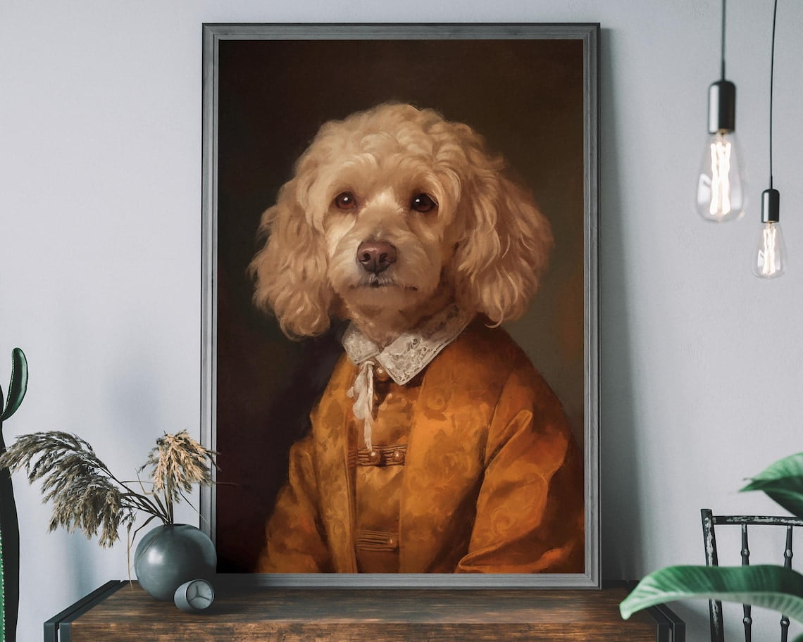 Golden Cockapoo Portrait, Dog In Human Clothes, Altered Art Print ...