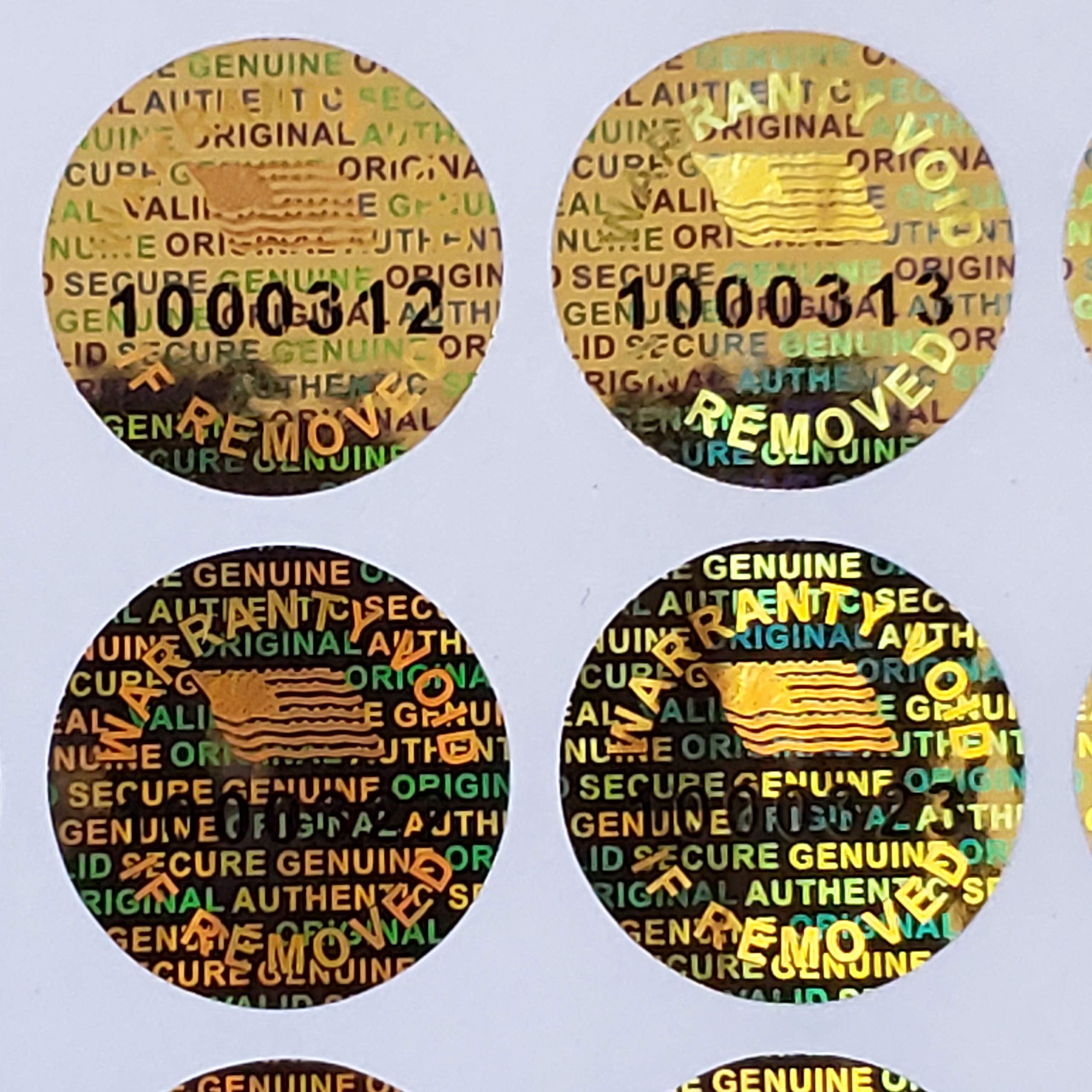 Golden Color 14 MM 0.53 inch Round with Serial Number Hologram Labels ...
