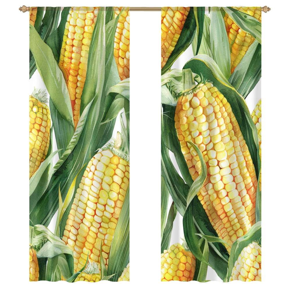 Golden Corn And Kernels Pattern Modern Tulle Window Curtains for Living ...
