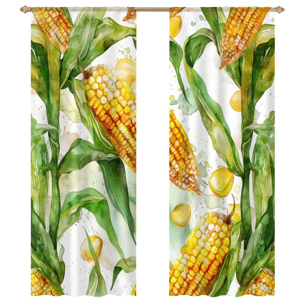 Golden Corn And Kernels Pattern Modern Tulle Window Curtains for Living ...
