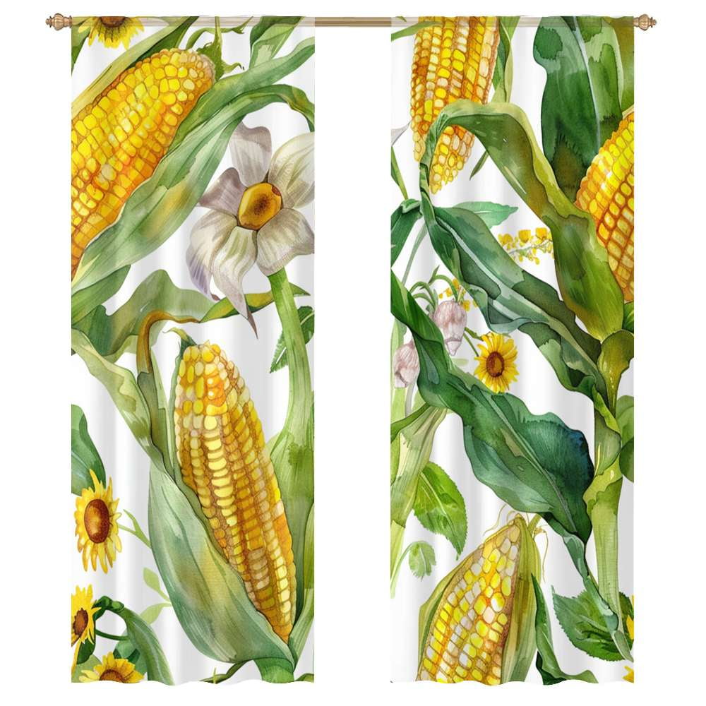 Golden Corn And Kernels Pattern Modern Tulle Window Curtains for Living ...