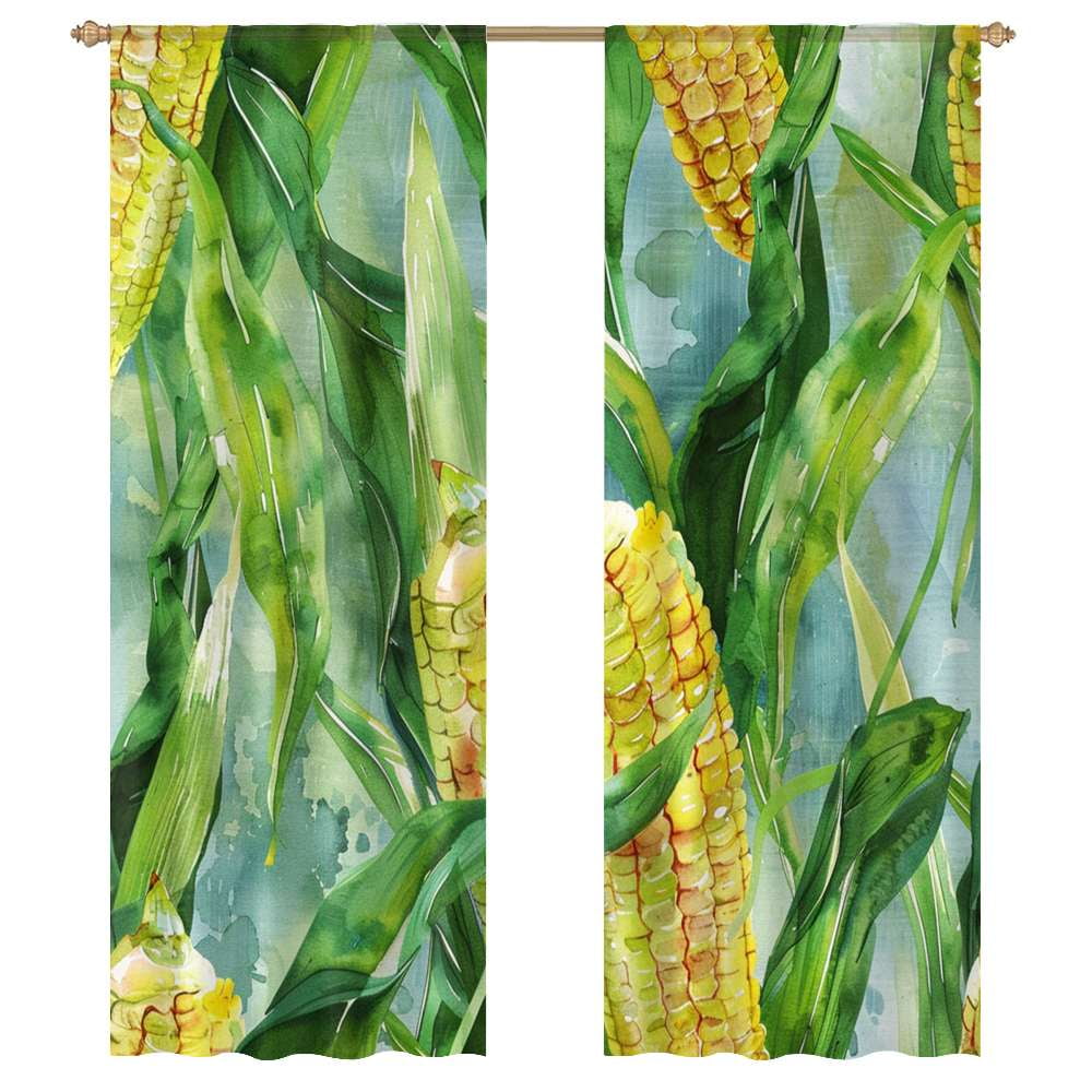 Golden Corn And Kernels Pattern Modern Tulle Window Curtains for Living ...