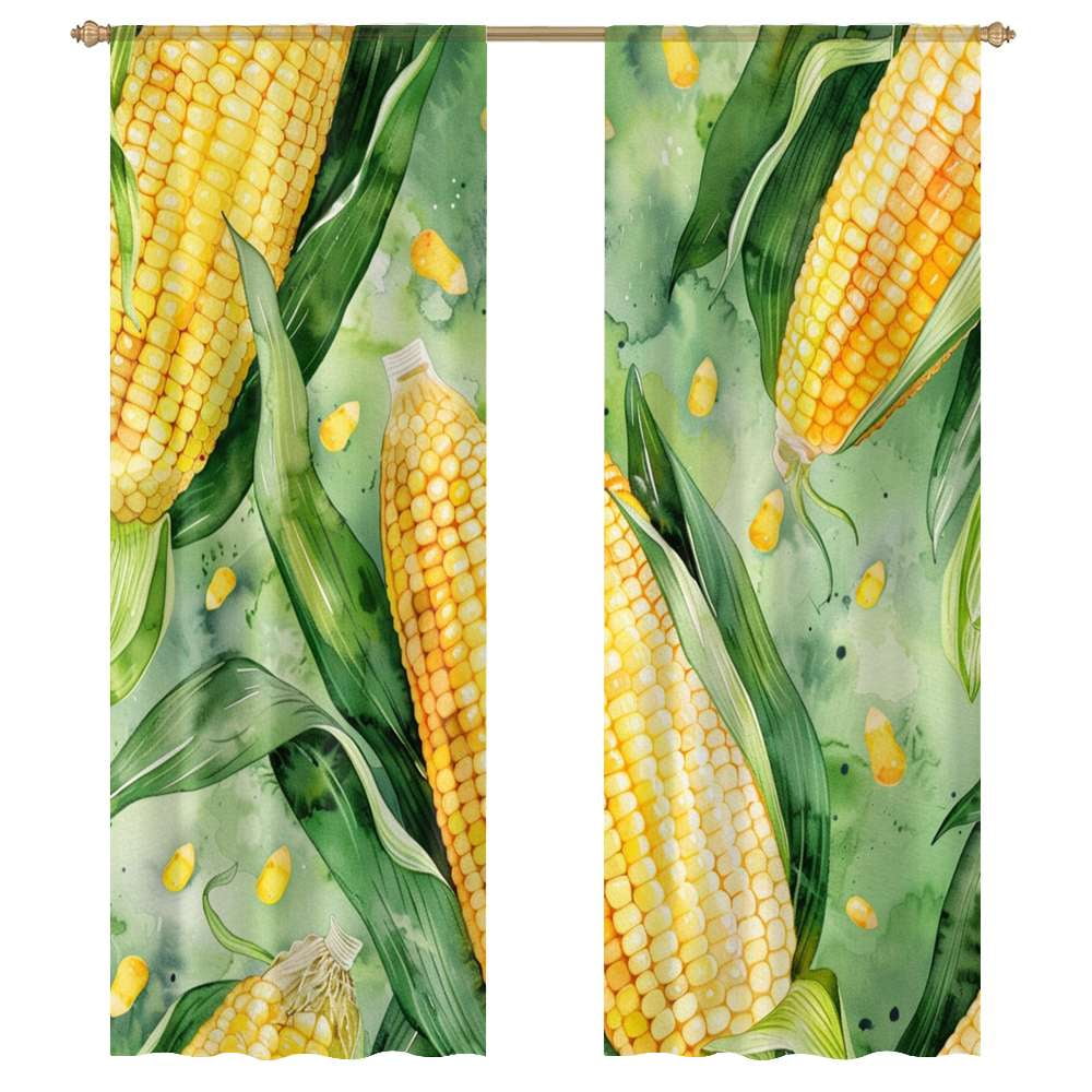 Golden Corn And Kernels Pattern Modern Tulle Window Curtains for Living ...