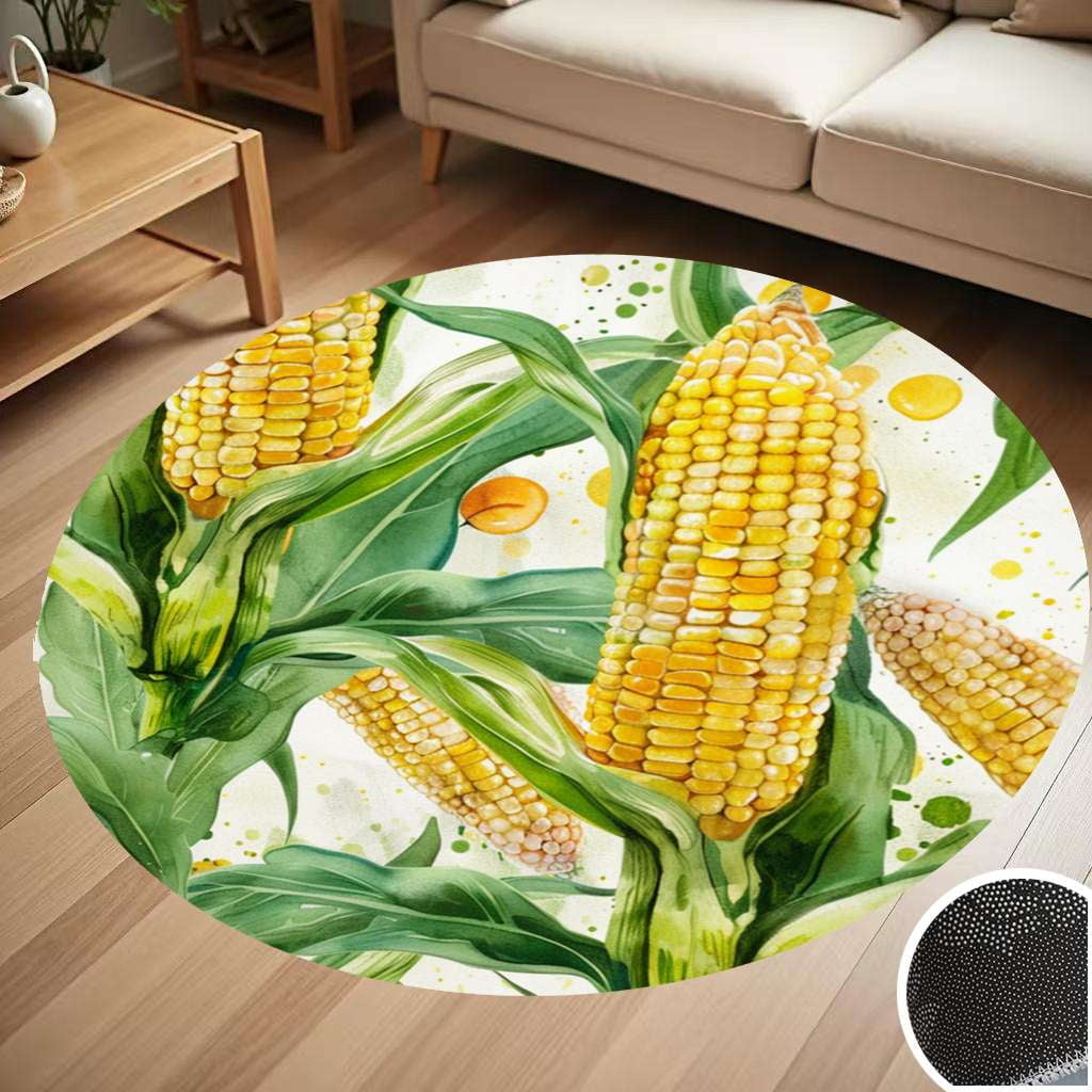Golden Corn And Kernels Pattern Round Carpet Living Room Bedroom Home ...
