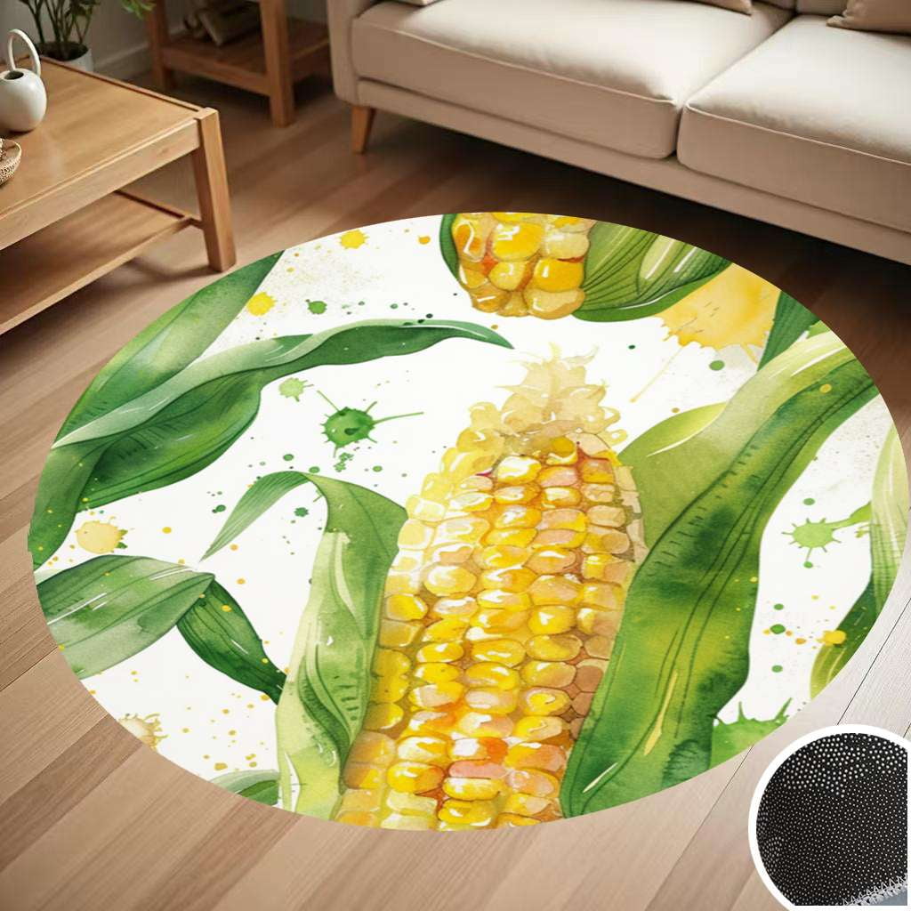 Golden Corn And Kernels Pattern Round Carpet Living Room Bedroom Home ...