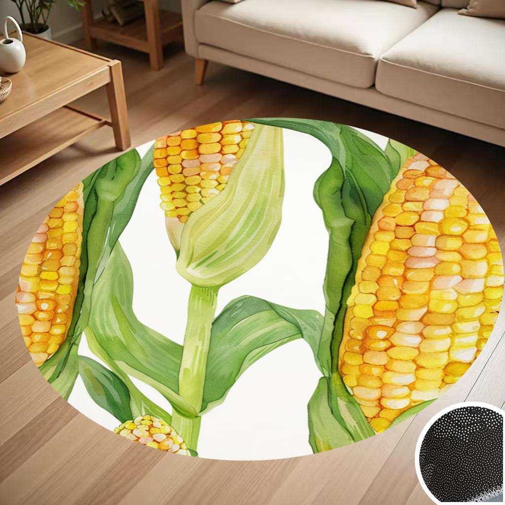Golden Corn And Kernels Pattern Round Carpet Living Room Bedroom Home ...