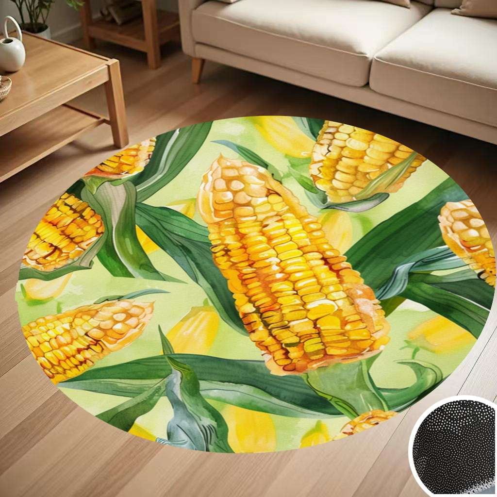 Golden Corn And Kernels Pattern Round Carpet Living Room Bedroom Home ...