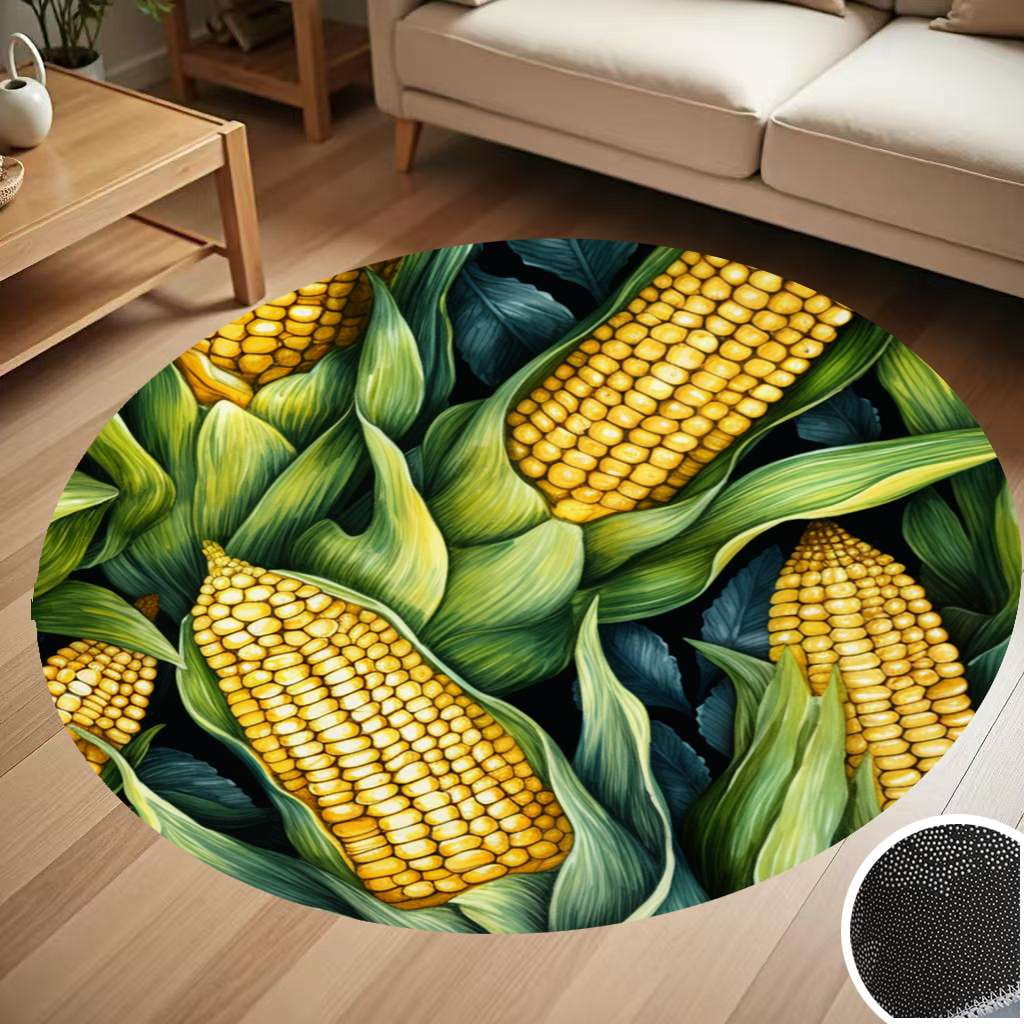 Golden Corn And Kernels Pattern Round Carpet Living Room Bedroom Home ...