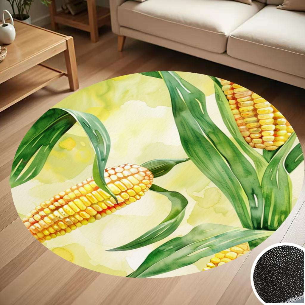 Golden Corn And Kernels Pattern Round Carpet Living Room Bedroom Home ...