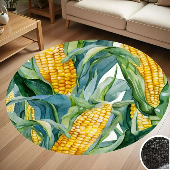 Golden Corn And Kernels Pattern Round Carpet Living Room Bedroom Home ...