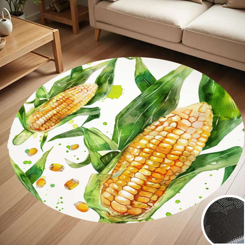 Golden Corn And Kernels Pattern Round Carpet Living Room Bedroom Home ...