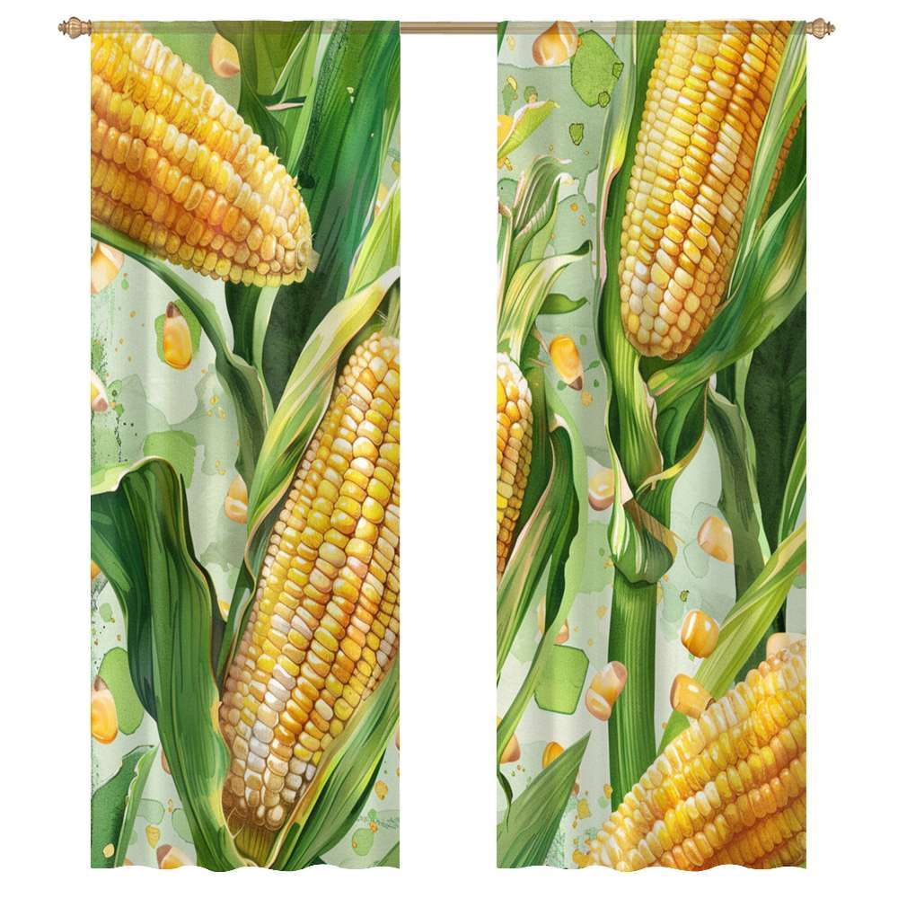 Golden Corn And Kernels Pattern Sheer Voile Curtain Window Tulle ...