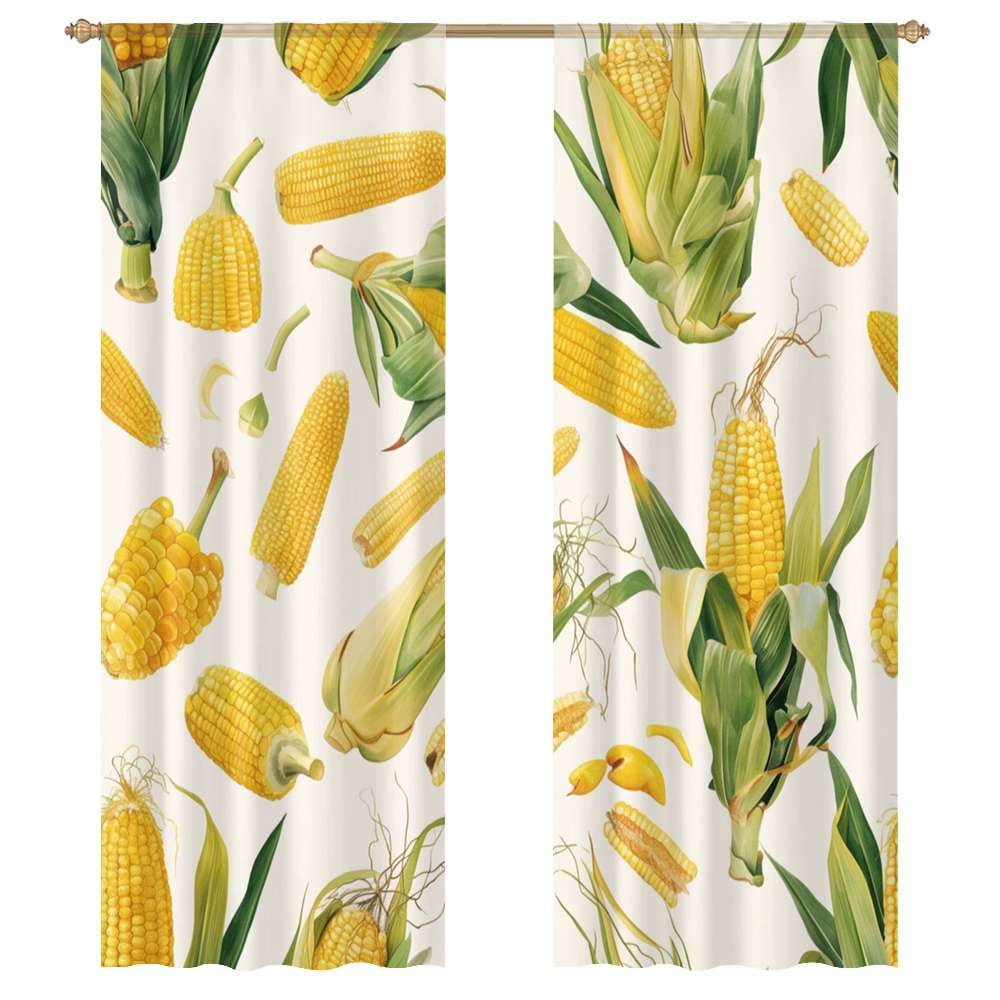 Golden Corn And Kernels Pattern Sheer Voile Curtain Window Tulle ...