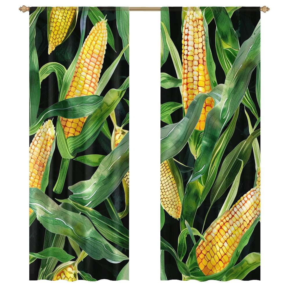 Golden Corn And Kernels Pattern Sheer Voile Curtain Window Tulle ...