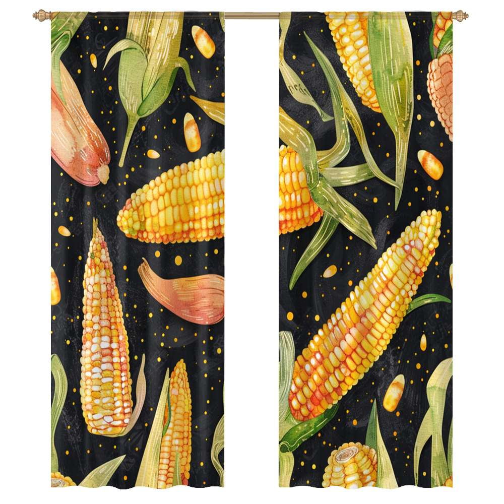 Golden Corn And Kernels Pattern Sheer Window Curtains for Living Room ...