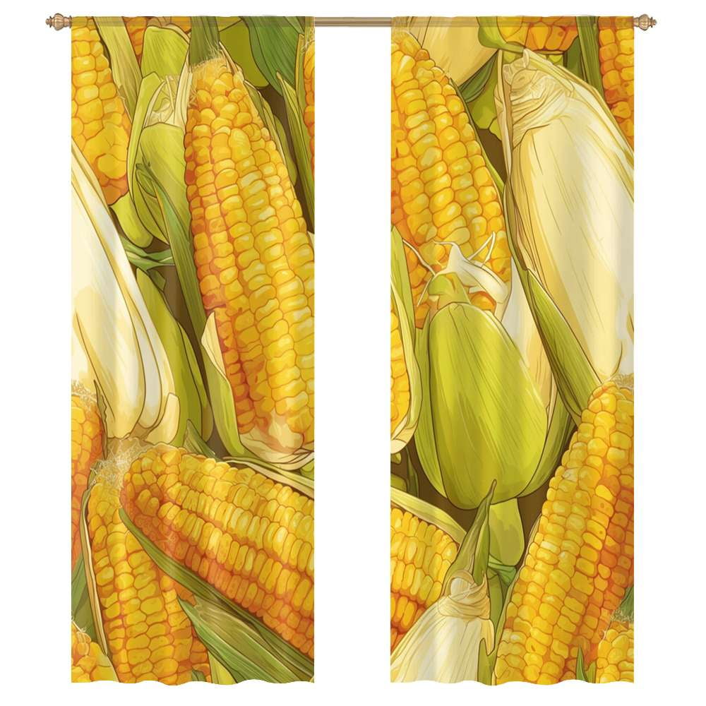 Golden Corn And Kernels Pattern Tulle Curtains For Living Room Chiffon ...