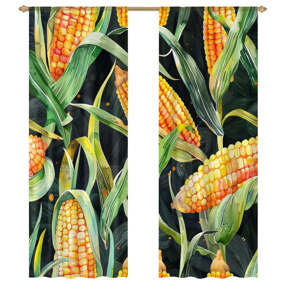 Golden Corn And Kernels Pattern Tulle Curtains For Living Room Chiffon ...