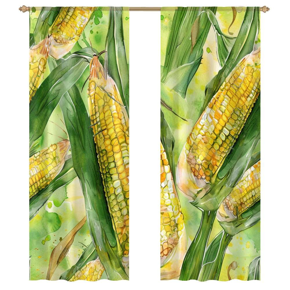 Golden Corn And Kernels Pattern Tulle Curtains For Living Room Chiffon ...