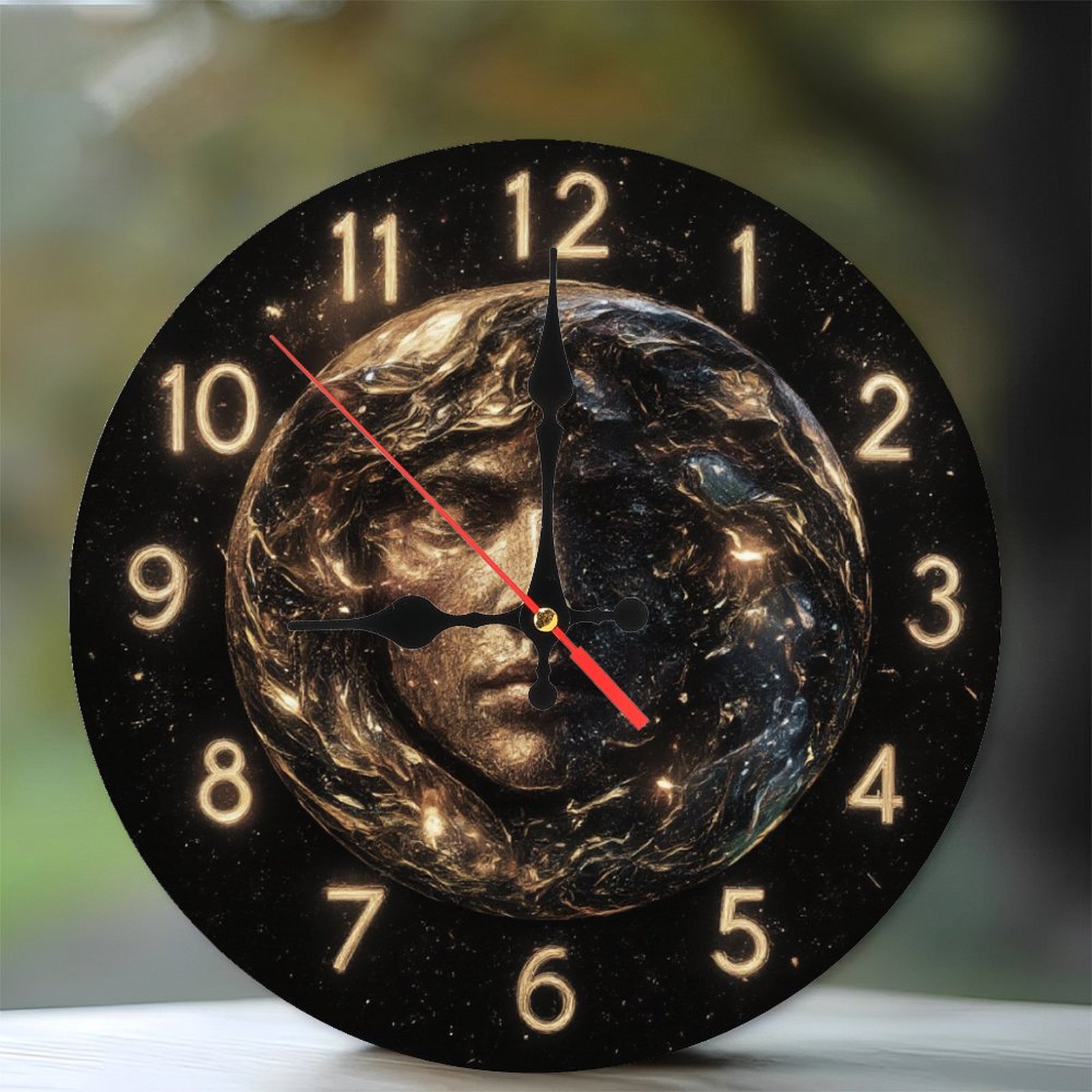 Golden Cosmic Woman Face Clock Wall Art Decor 10-Inch Silent Wooden ...