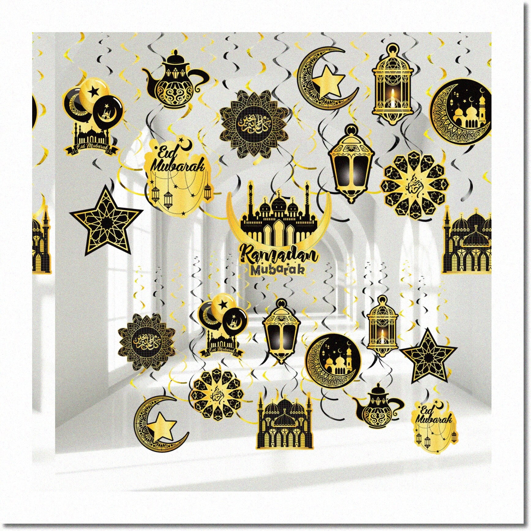 Golden Crescent Eid Celebration Kit - 30-Piece Ramadan Mubarak ...