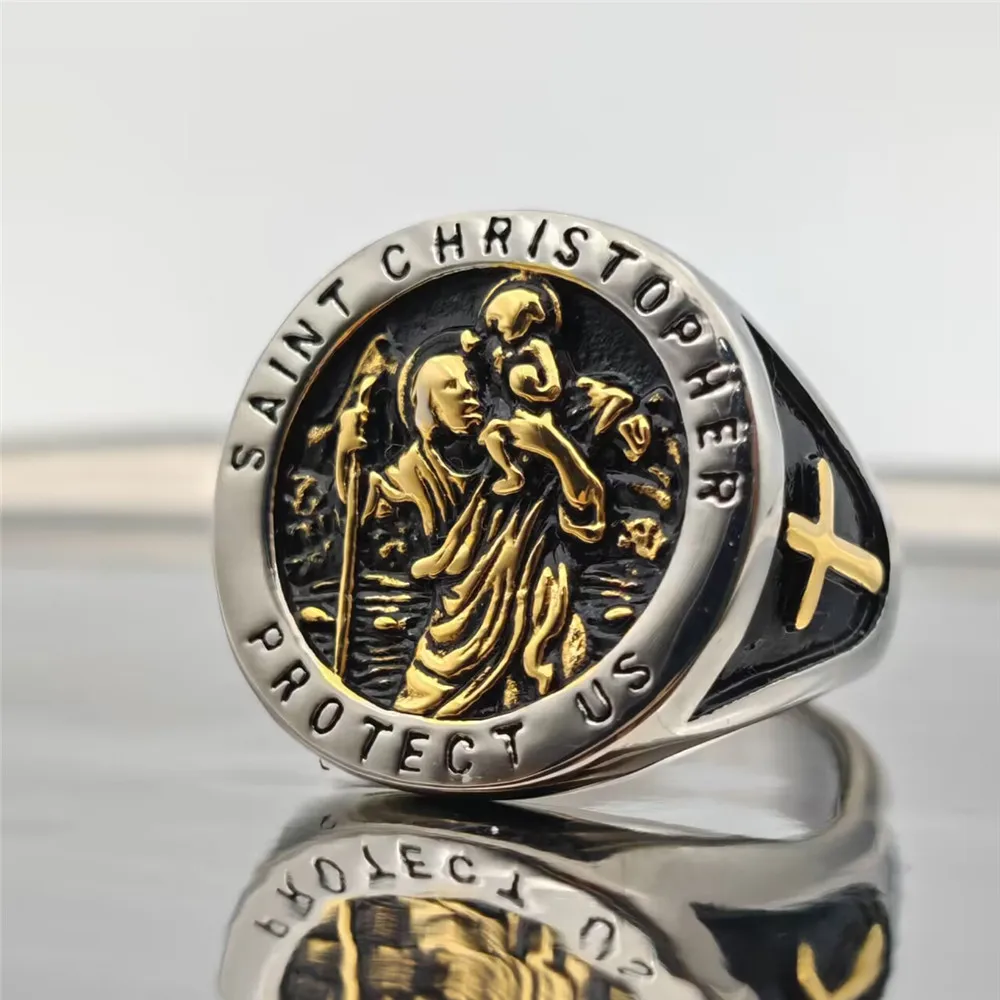 Golden Cross Solid Ring 14K White Gold Jewelry Saint Christopher ...