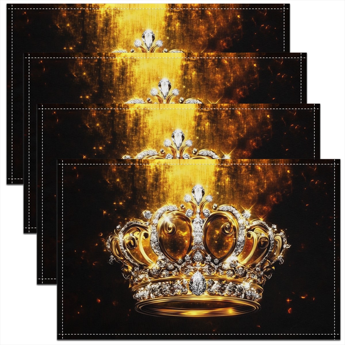 Golden Crown Placemats for Dining Table Set of 4, Diamond Crown Print ...