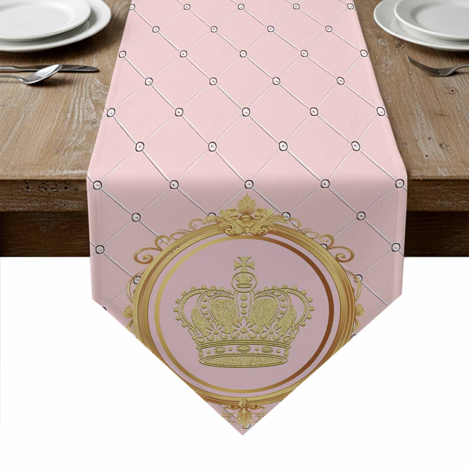 Golden Crown Table Runner Linen Burlap Table Runner 48 Inches Long Pink ...