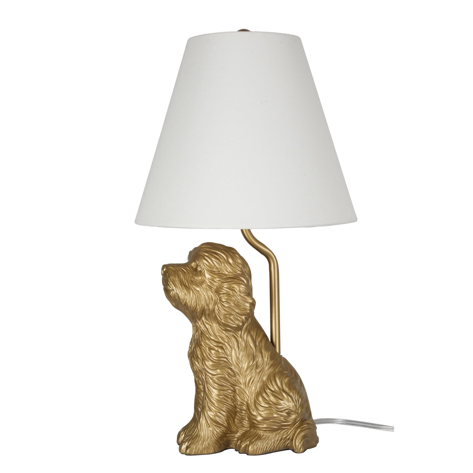 Golden Curly-Haired Dog Doodle Table Lamp with White Shade, Cute Puppy ...