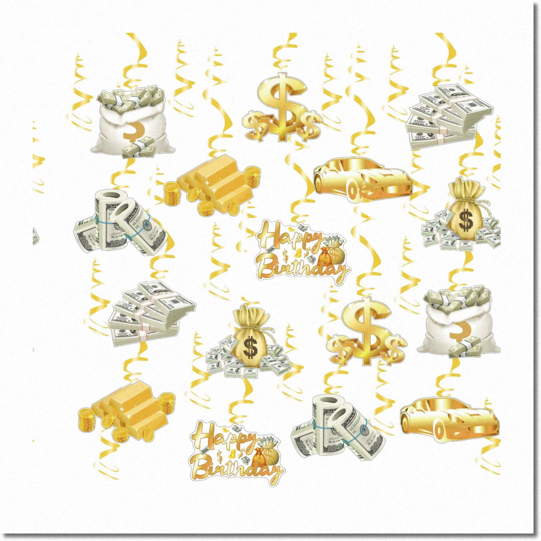 Golden Currency Celebration Swirls - 30pcs Money Bag Cash Casino ...
