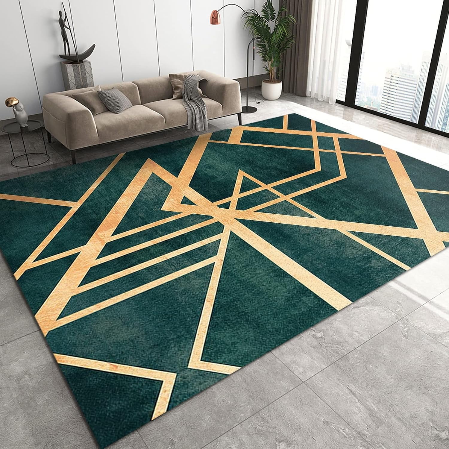 Golden Curved Line Area Rugs, Modern Art Carpet, Bathroom Rugs Soft ...