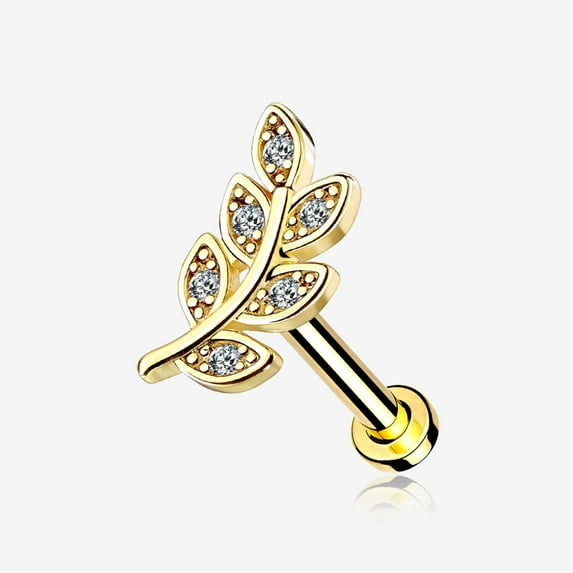Golden Dainty Leaflet Sparkle Interally Threaded Labret - Walmart.com