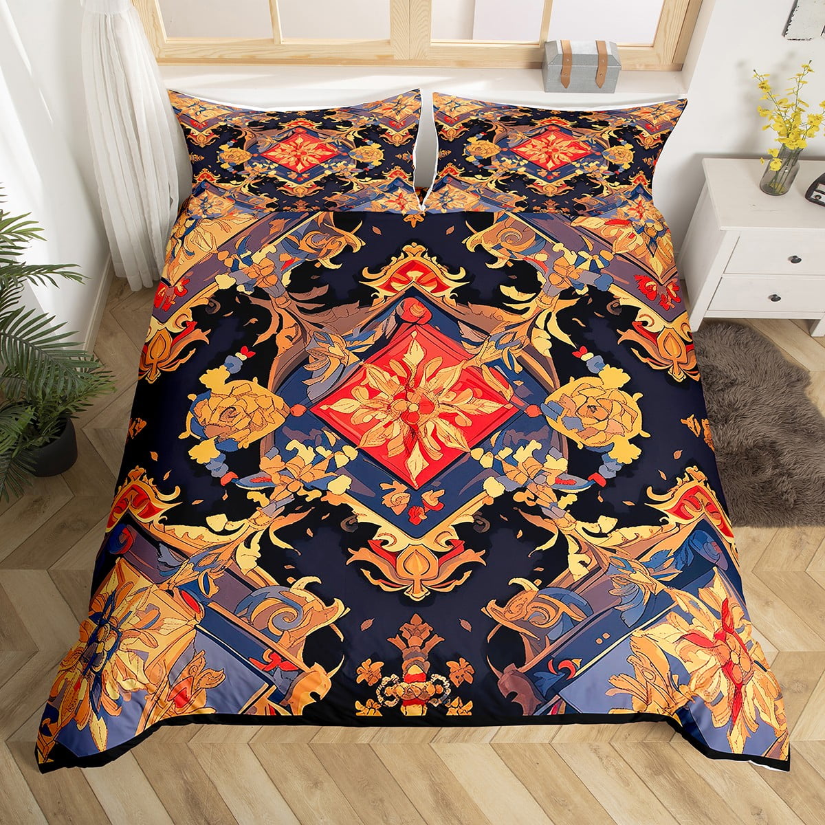 Golden Damask Comforter Cover Victorian Baroque Classic Style Bedding ...