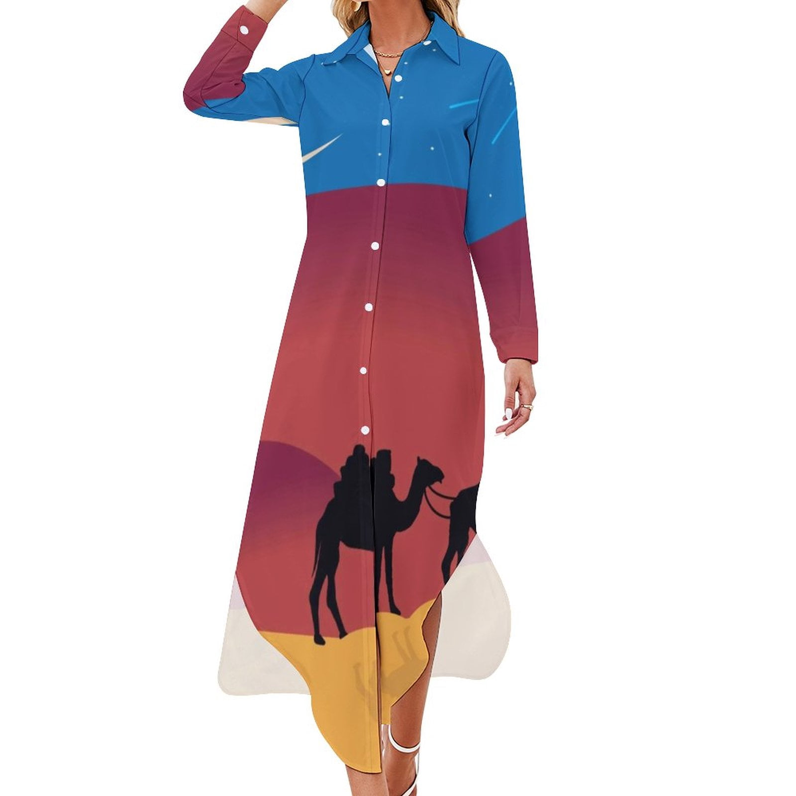 Golden Desert Casual Dress Dunes Sunset Landscape Aesthetic Dresses ...