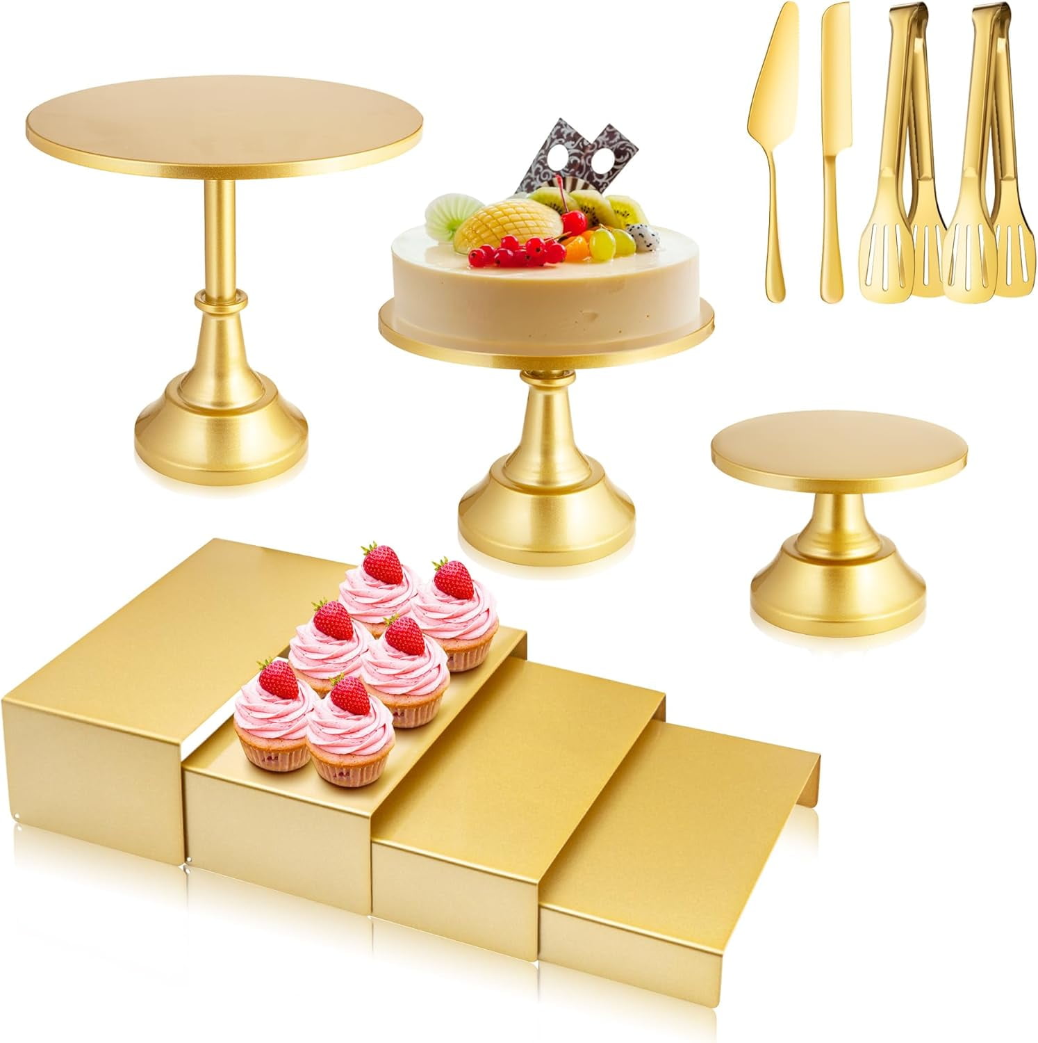 Golden Dessert Table Display Kit, Metal Round Cake Pedestal Rack ...