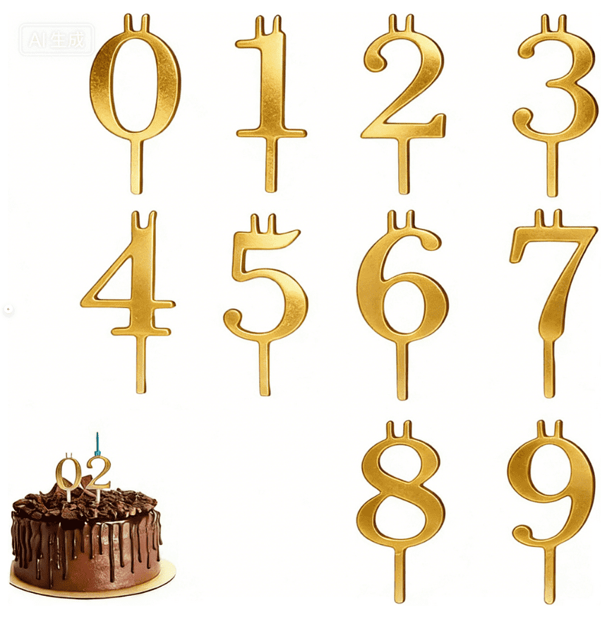 Golden Digital Style Number Candle Holders Reusable Metal Cake Toppers ...
