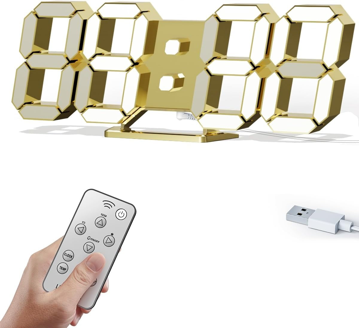 Golden Digital Wall Clock, 3D LED Desk Clocks, 10 '' Large Numbers, One ...