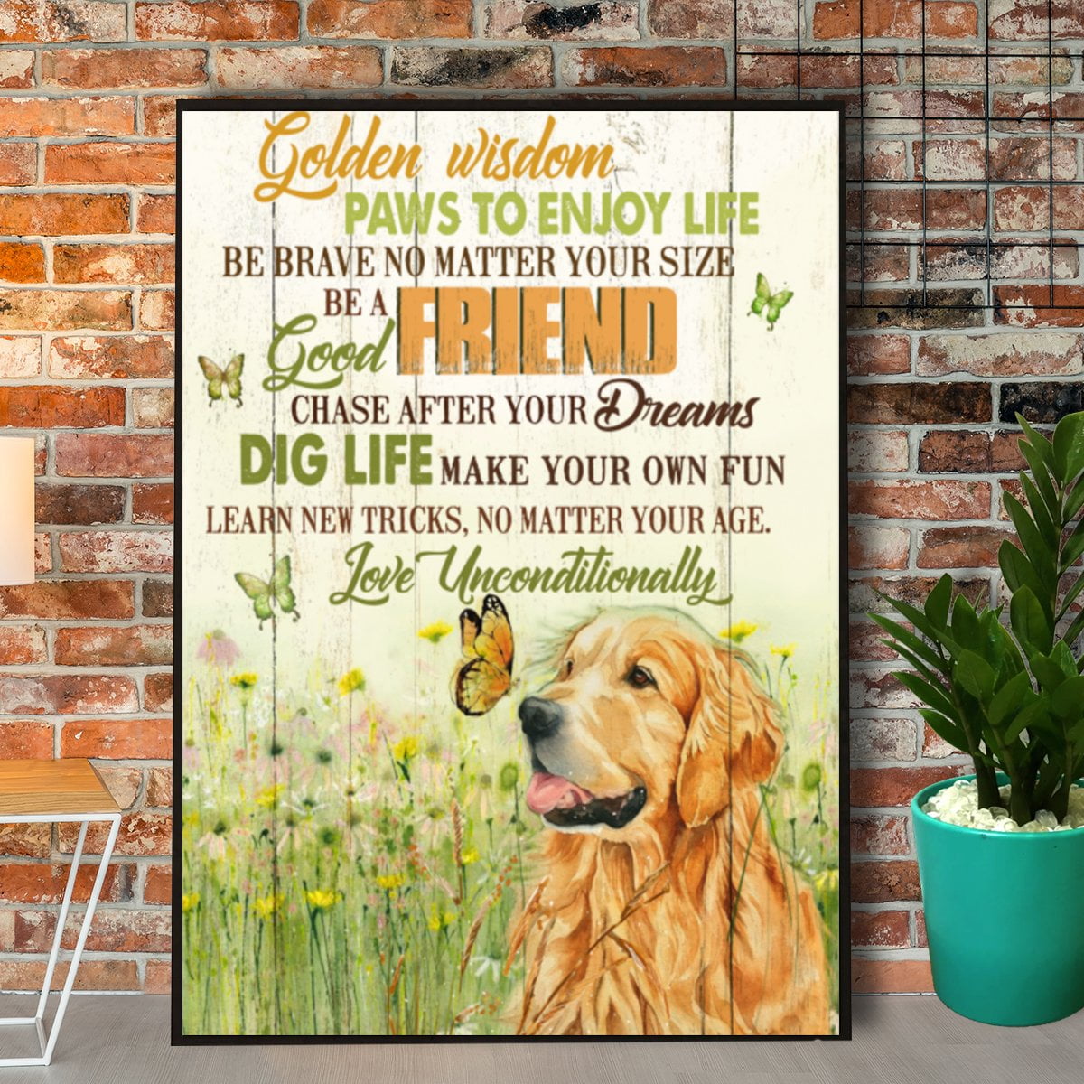 Golden Dog Dog Wisdom Paws To Enjoy Life Butterfly Paper Poster No ...