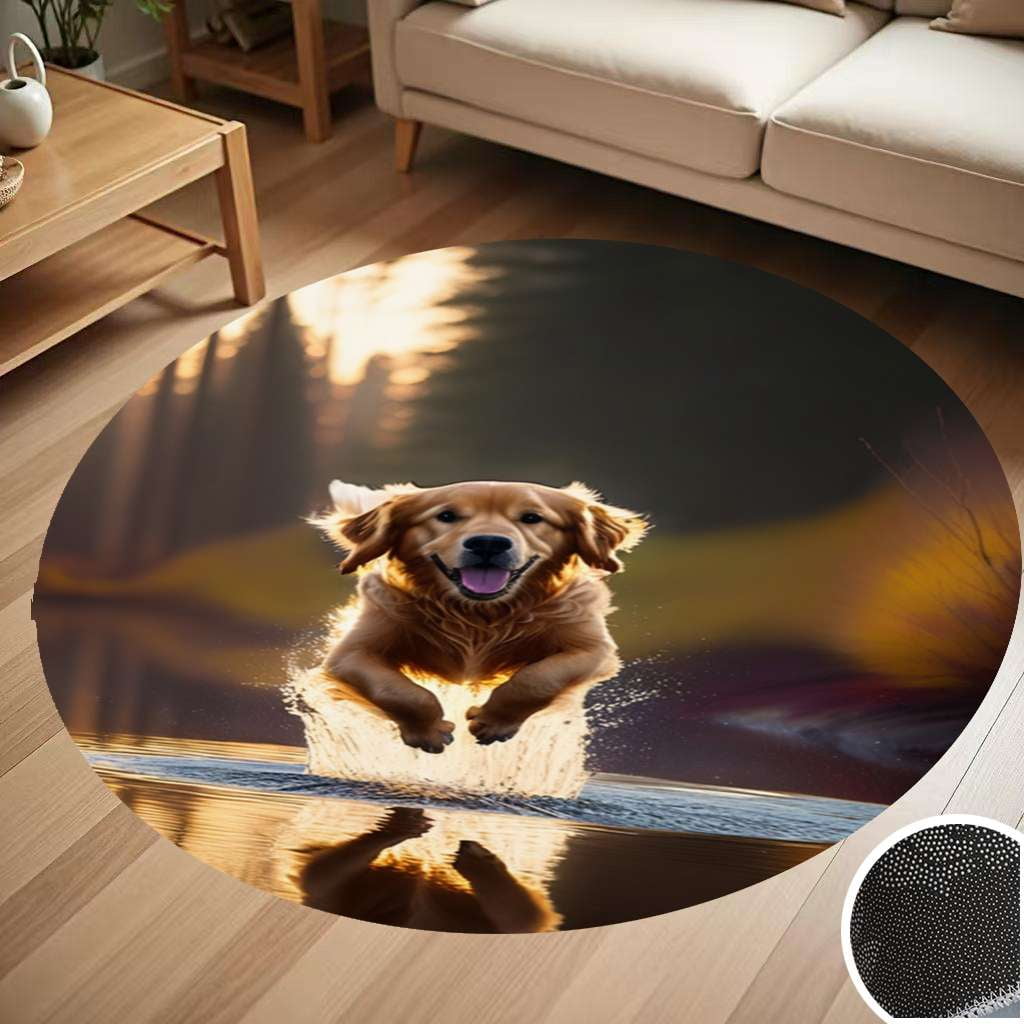 Golden Dog Splash Reflection Round Carpet Living Room Bedroom Home ...