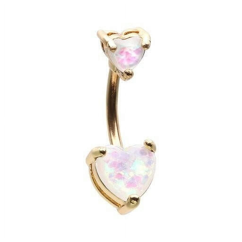 Golden Double Heart Opal Sparkle Prong Set Belly Button Ring - Walmart.com