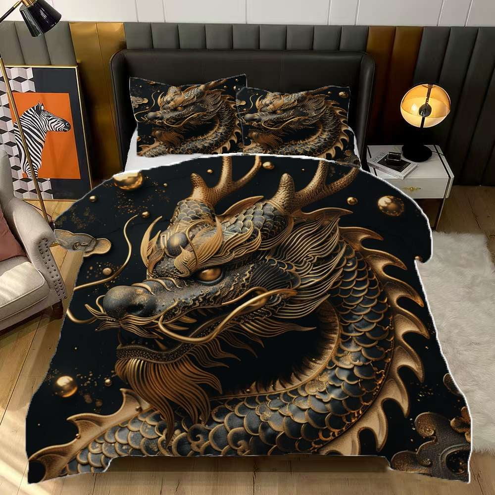 Golden Dragon Artwork Comforter Set King Size Bedding Set For Travl ...
