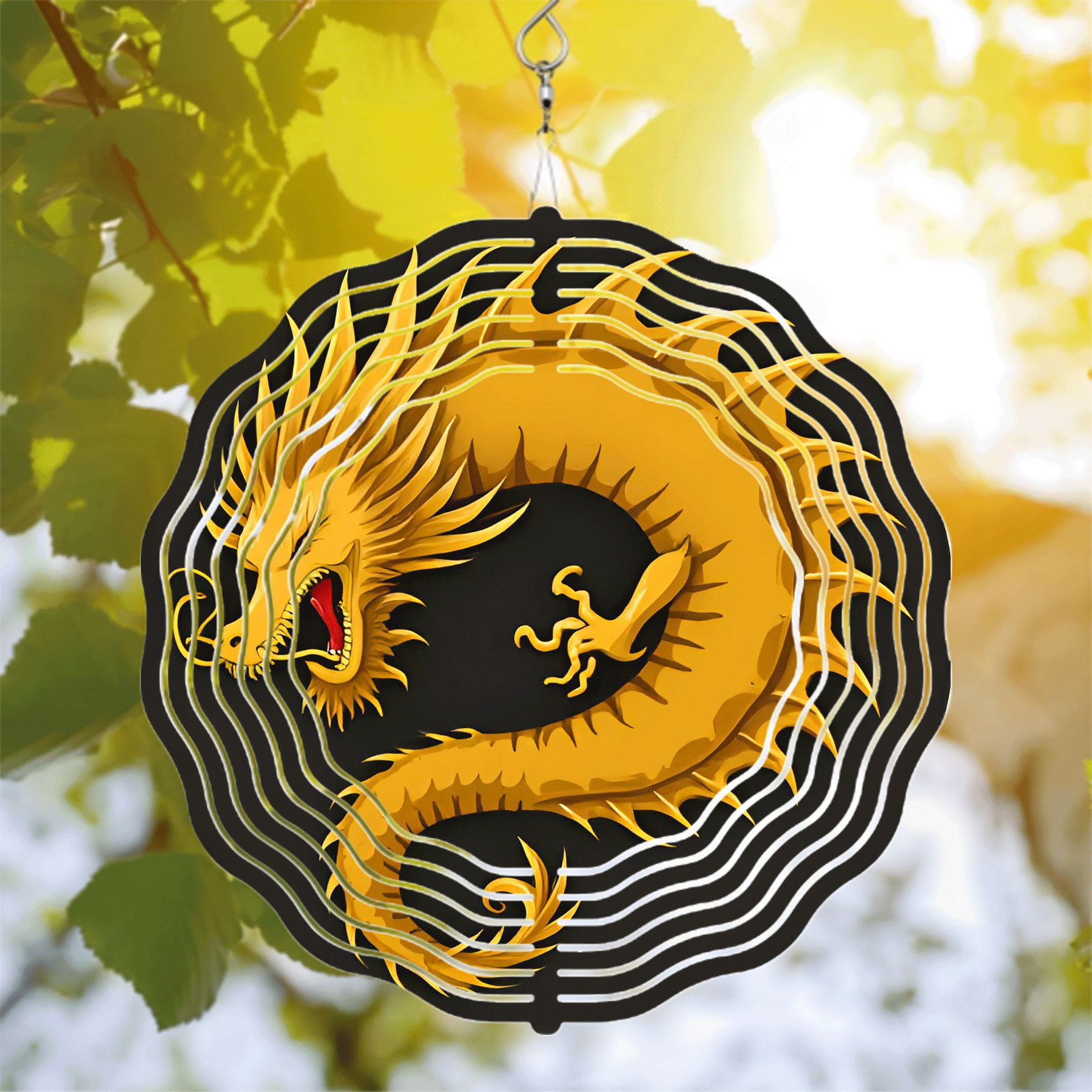 Golden Dragon Metal Hanging Wind Spinner - Dynamic Circular Design for ...