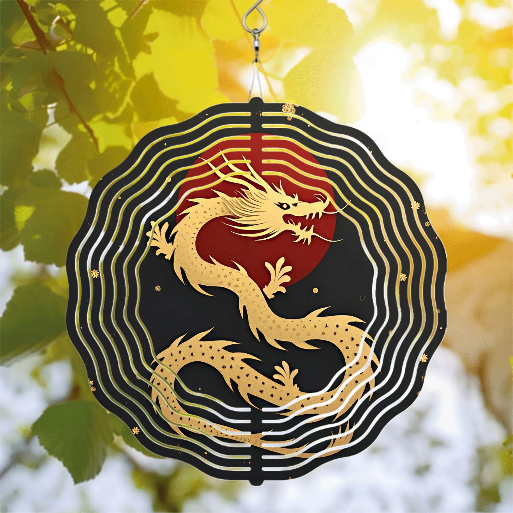 Golden Dragon Metal Wind Spinner - Intricate Scales & Flowing Patterns ...