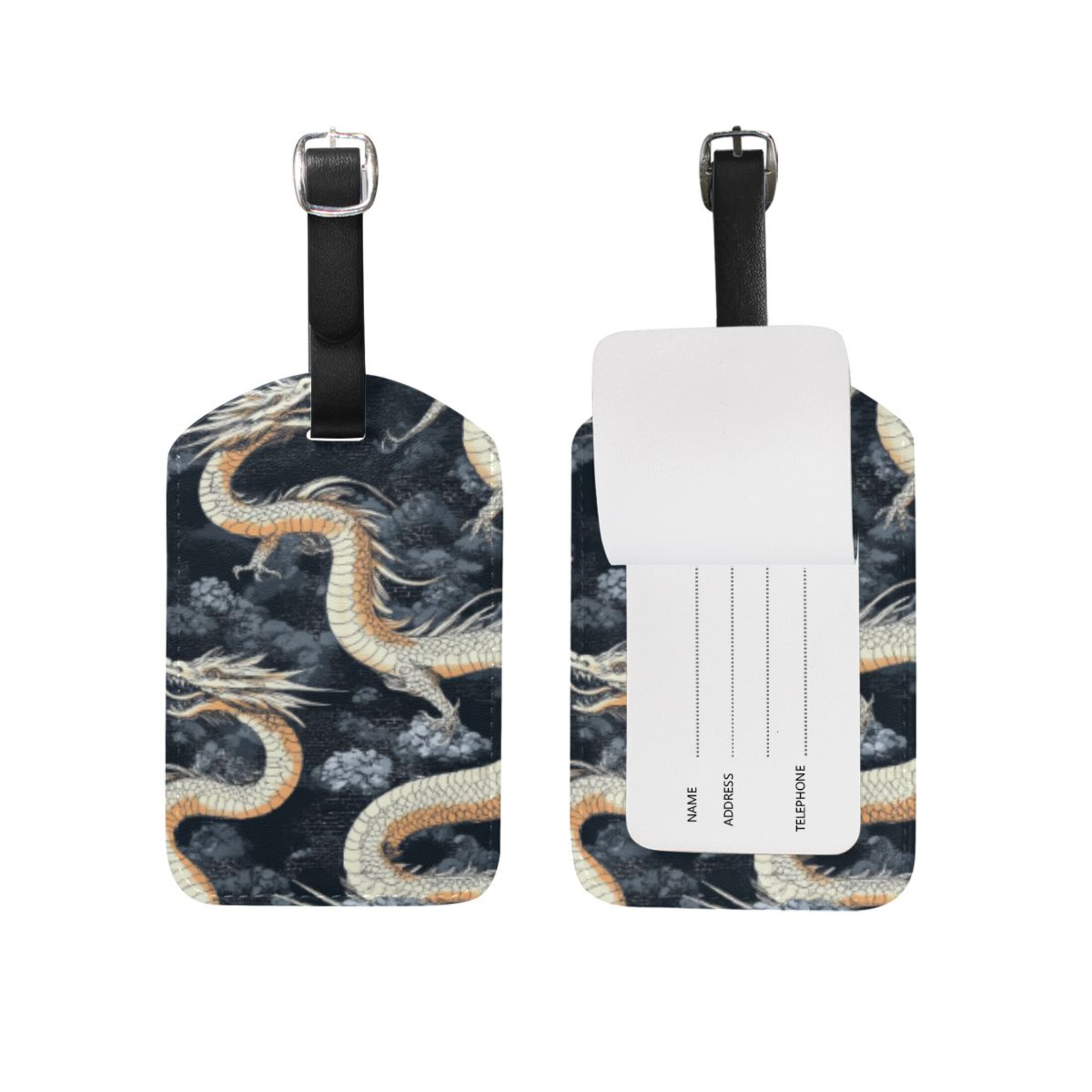 Golden Dragon Pattern Luggage Tags PU Leather Name ID Labels for ...